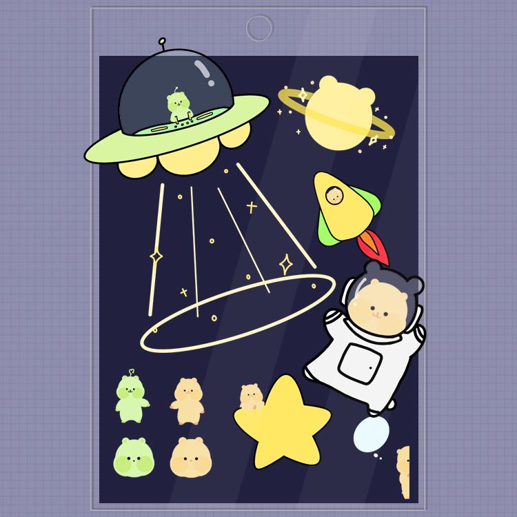 Cute golden animal's space trip sticker | Webudding