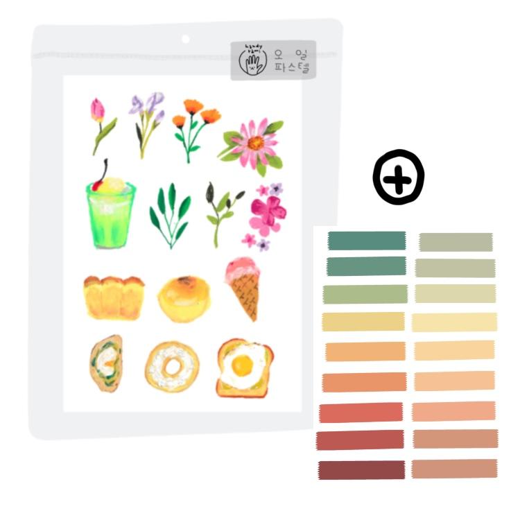 Bread and plant sticker | drawn by Oil pastel | washi tape included | Webudding