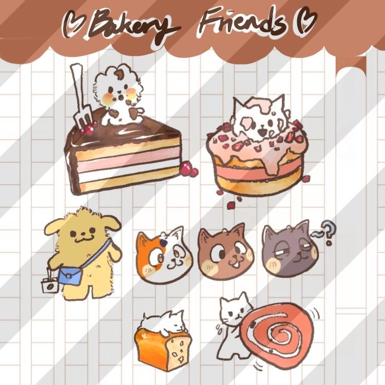 Bakery friends fell in strawberry sticker | cute illustration | Webudding