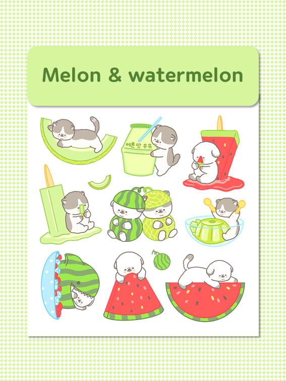 Cute cat with melon and watermelon sticker | Webudding