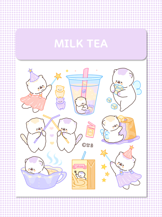 Cute cat with milk tea sticker | Webudding