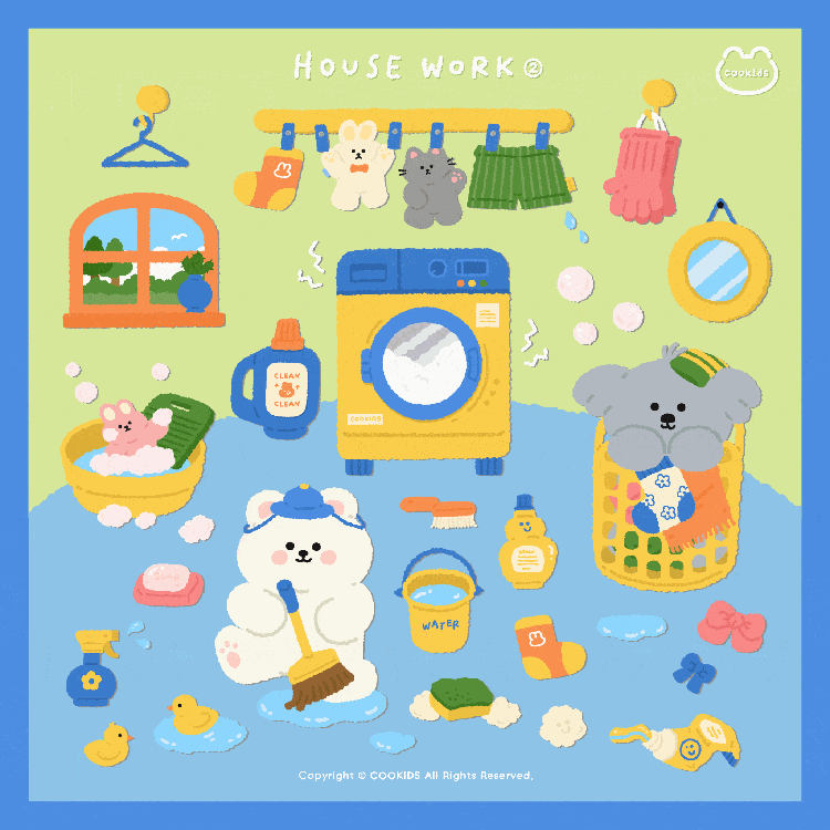 Household chores sticker | laundry, cleaning bathroom ver. | Webudding