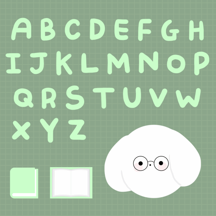 Study with cute white puppy sticker | green | alphabet&number | Webudding