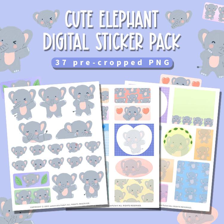 Cute elephant digital sticker pack | Webudding