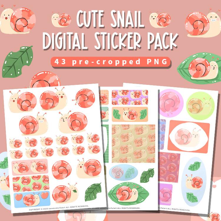 Cute snail digital sticker pack | Webudding