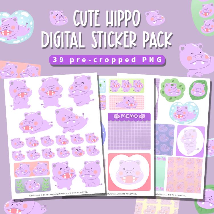 Cute hippo digital sticker pack | Webudding