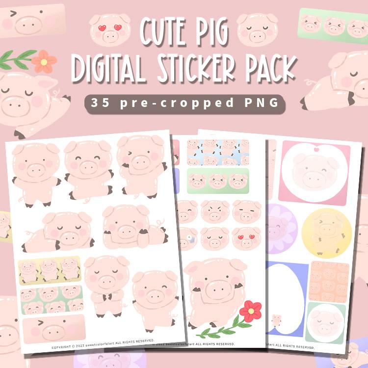 Cute pig digital sticker pack | Webudding