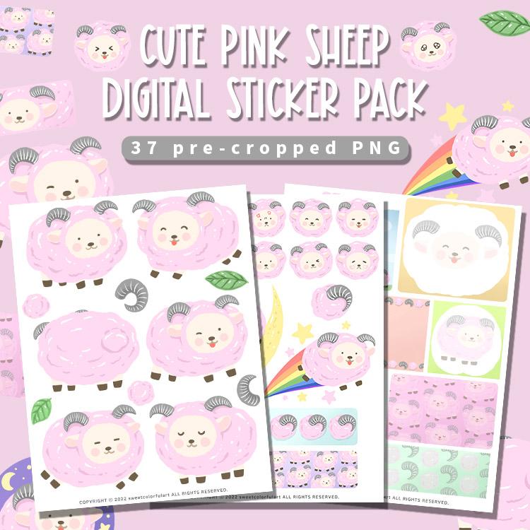 Cute pink sheep digital sticker pack | Webudding