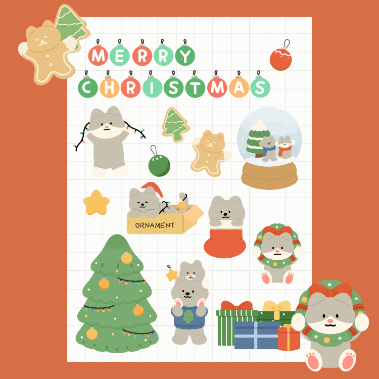 Merry Christmas with cat family sticker | cute animal character | Webudding