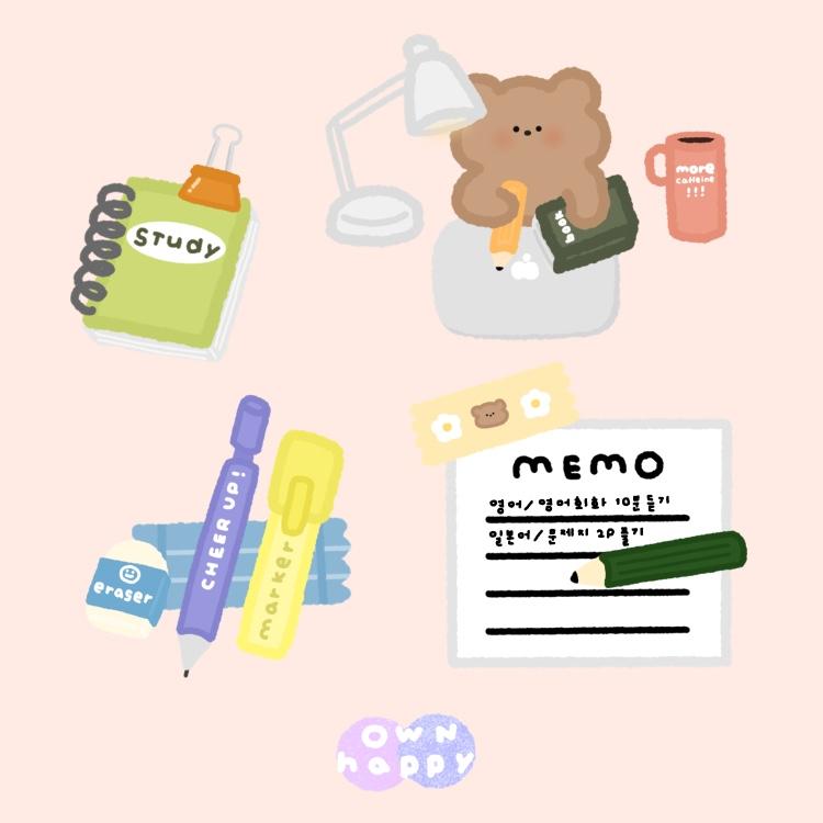 Let's study ? sticker | cute animal character | hand drawing style | Webudding