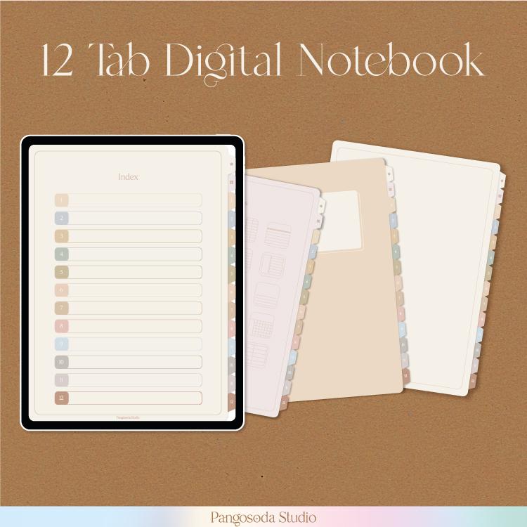 Pastel Digital Notebook-12 Subject Hyperlinked tab for Goodnotes ...