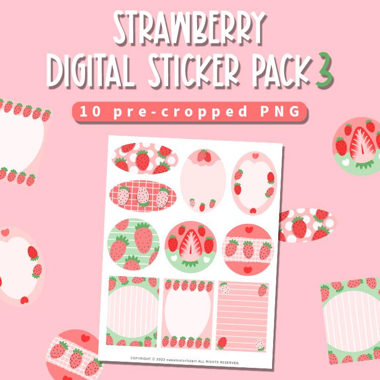Strawberry digital sticker pack 3 | Webudding