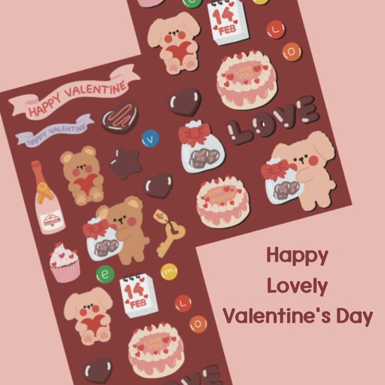Happy lovely valentine day sticker | cute animal sticker | Webudding