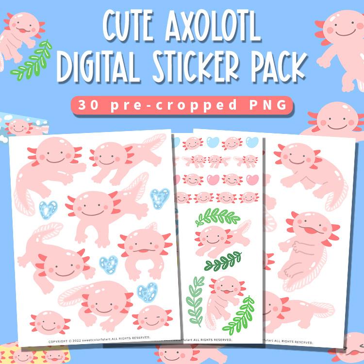 Cute axolotl digital sticker pack | cute animal character | Webudding