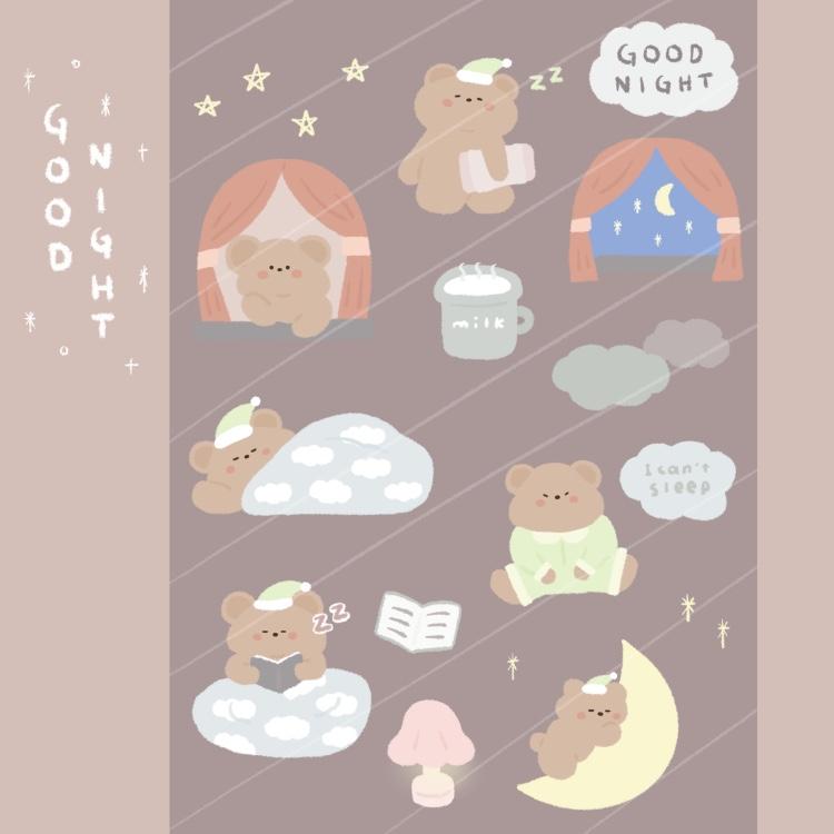 Good night sticker | cute animal character | Webudding