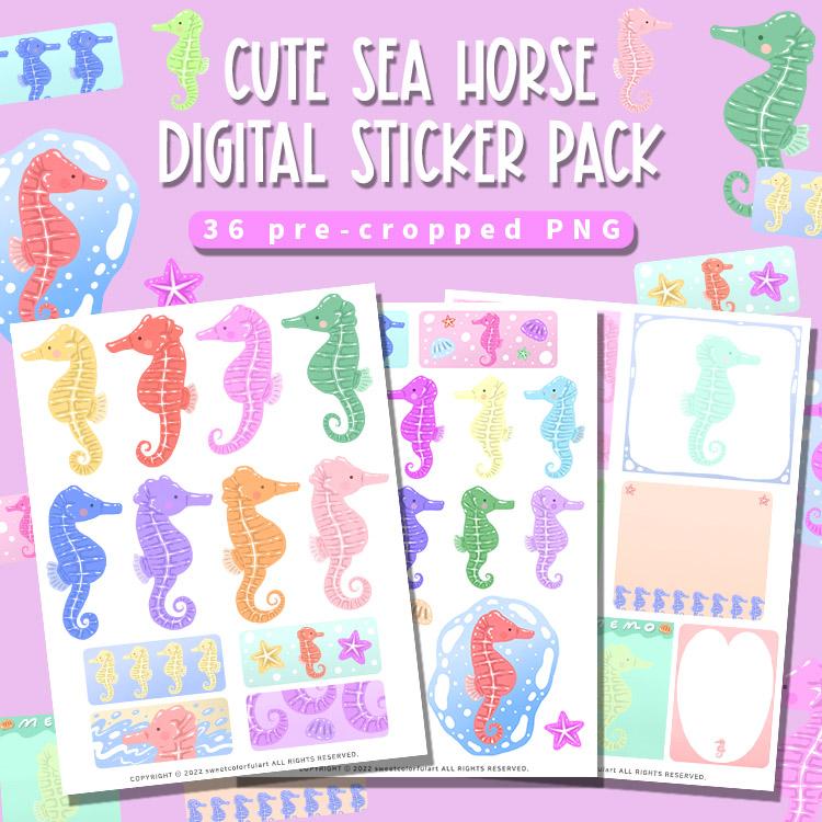 Cute sea horse digital sticker pack | Webudding