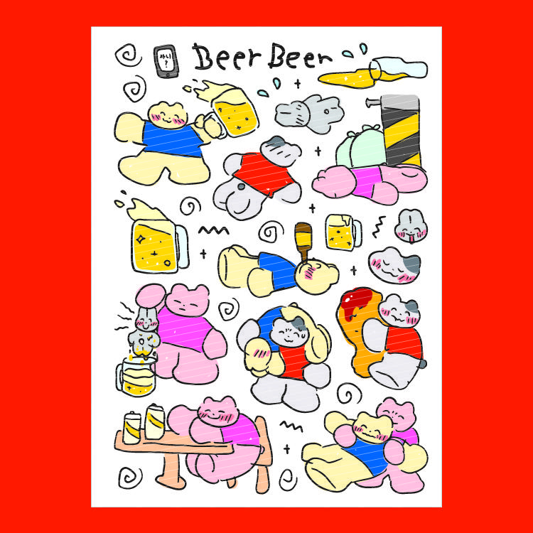 Messy beerbeer sticker | cute animal character | Webudding