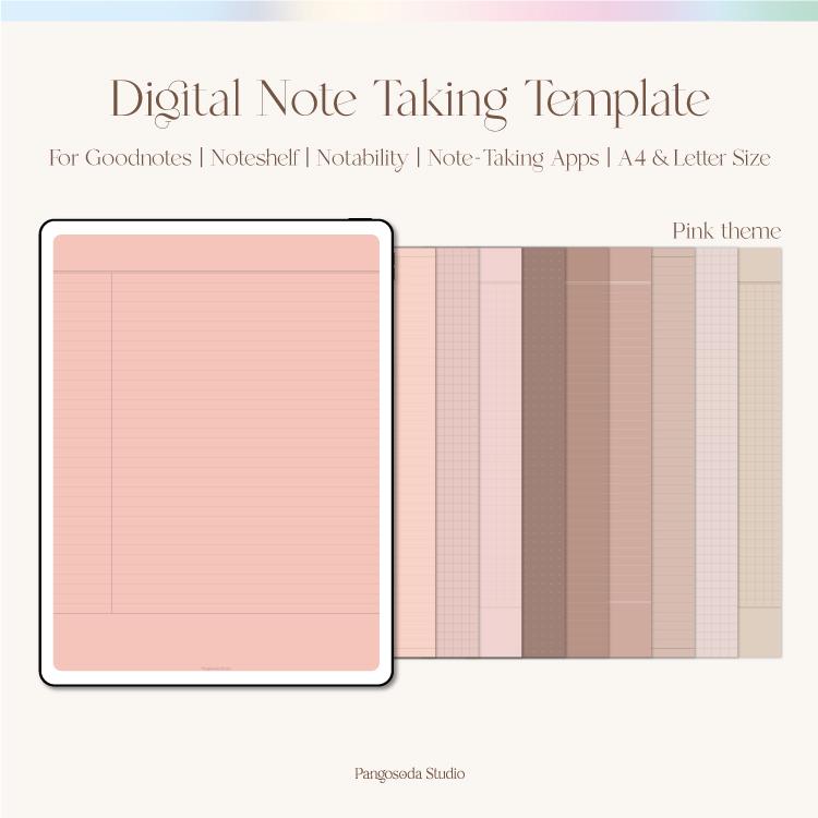 Digital Note Taking Template-Pink theme- Goodnotes Template, Notability ...
