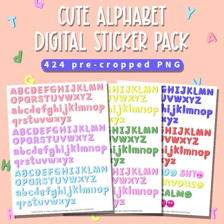 Cute alphabet digital sticker pack | Webudding