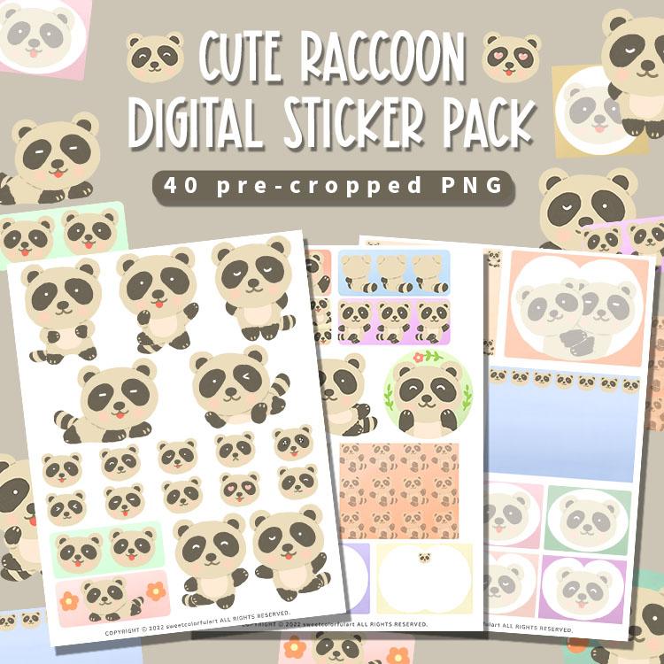 Cute raccoon digital sticker pack | Webudding