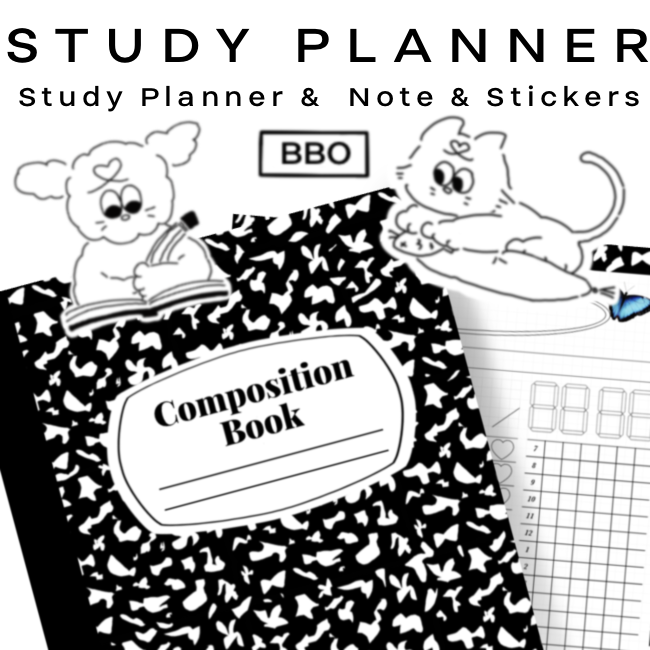 Black Composition Study Planner Set | Webudding