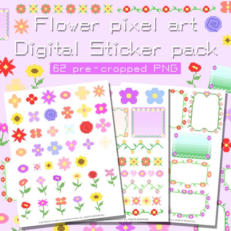 Flower pixel art digital sticker pack | Webudding