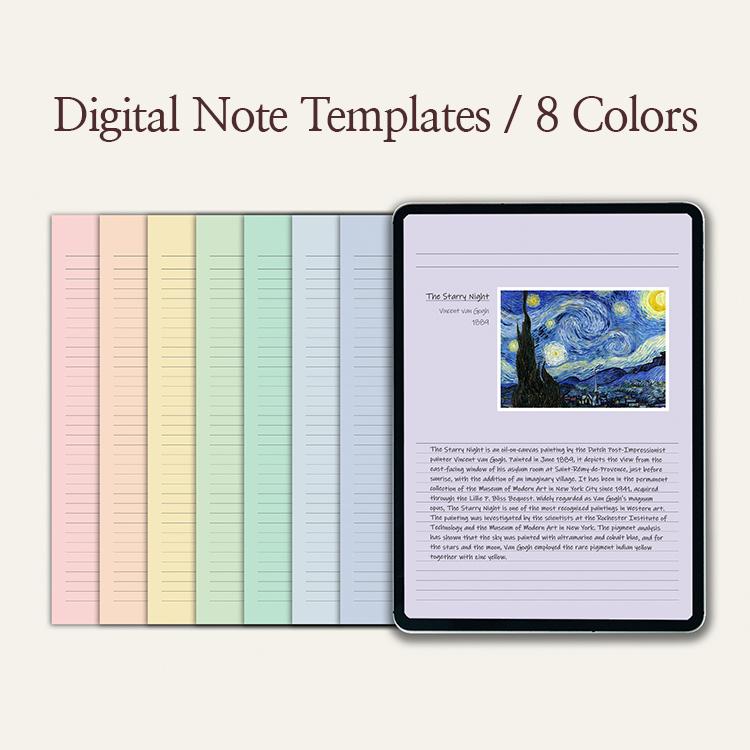 Digital Note Templates Pastel | 8 Colors | 24 Templates | Webudding