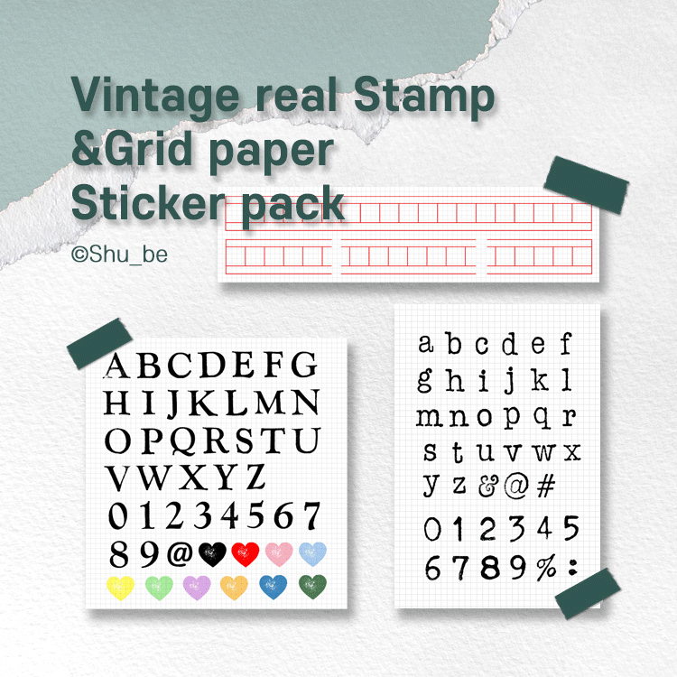 Vintage Real Stamp&Grid paper Sticker pack | Webudding