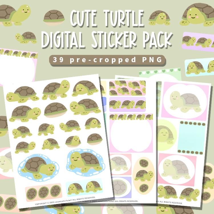 Cute turtle digital sticker pack | Webudding