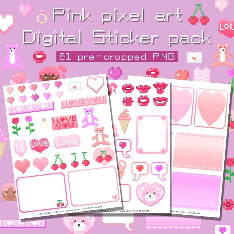 Pink pixel art digital sticker pack | Webudding
