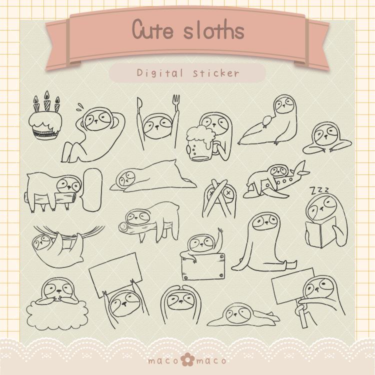 cute sloths digital sticker | Webudding