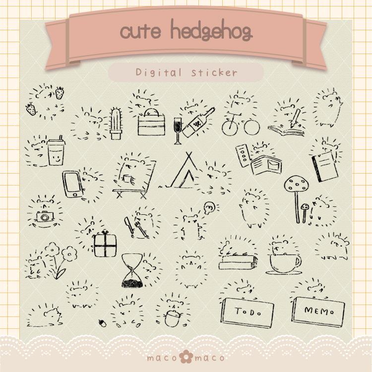 Cute hedgehog digital sticker | Webudding