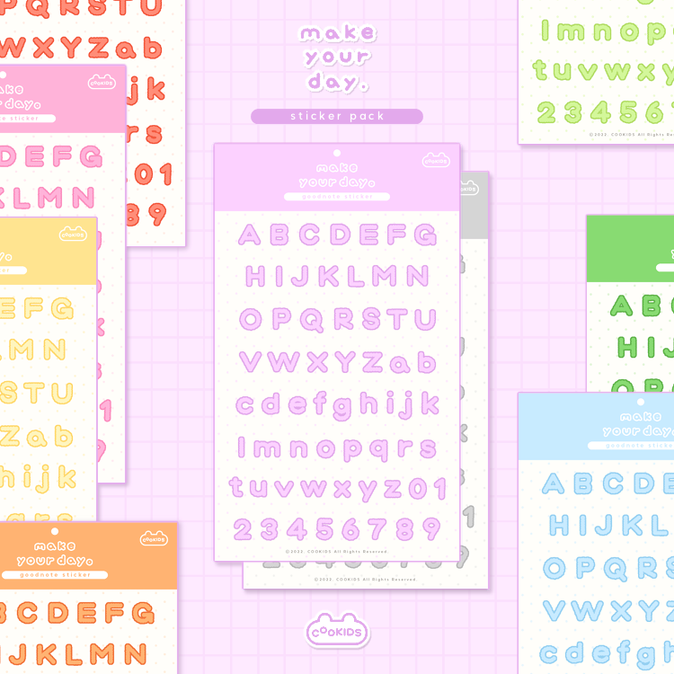 make your day 알파벳 & 숫자 스티커팩 (14 colors) | 위버딩