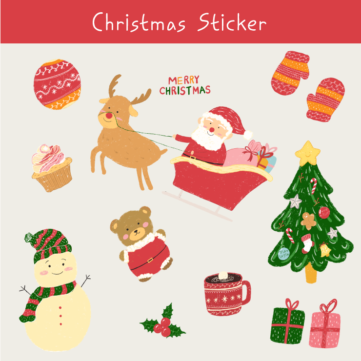 hand drawn merry christmas stickers | Webudding