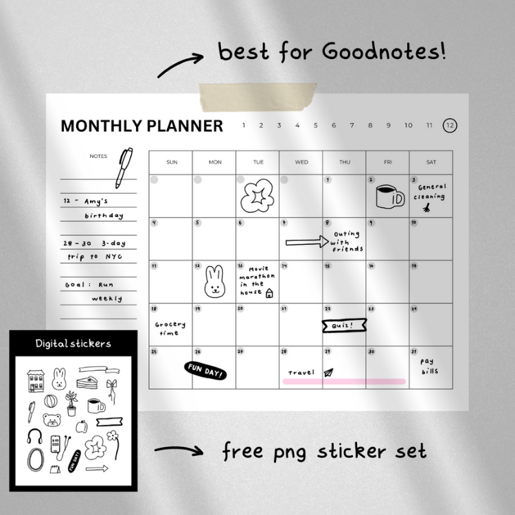 Monthly Planner + stickers | Webudding