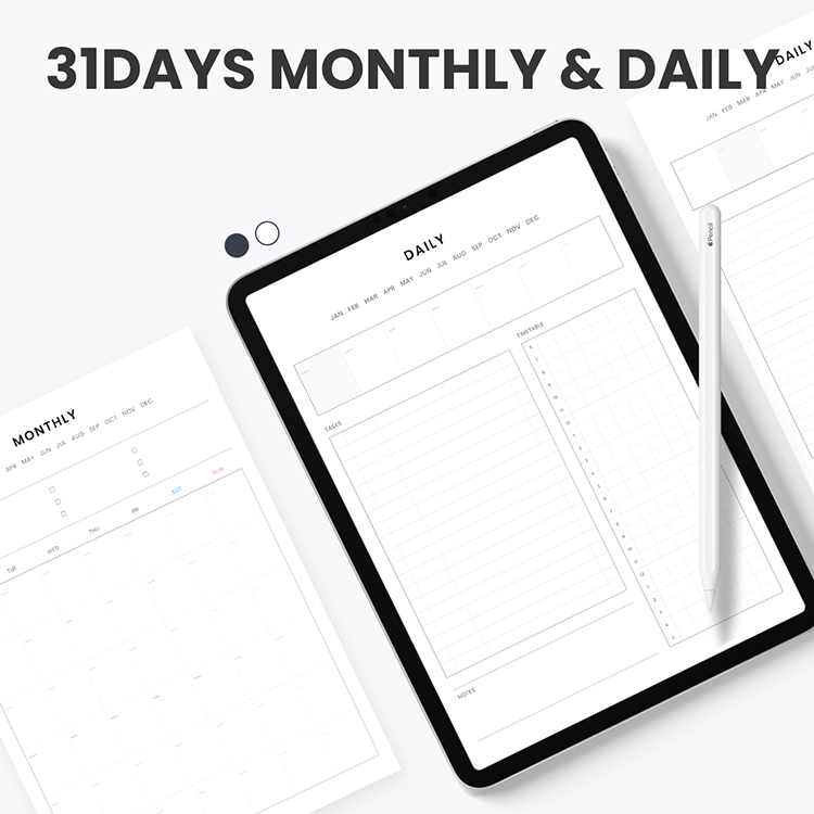 [V1] Vertical 31DAYS monthly&daily planner | white, timetable | Webudding