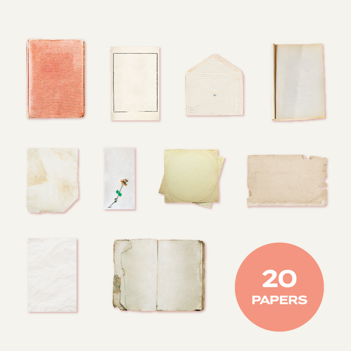 빈티지 종이 질감 스티커 20종 (배경지/메모지) | 위버딩