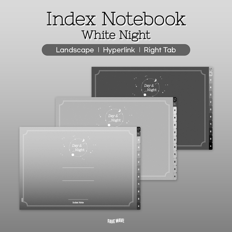 Day&night index notebook | landscape | right tab ver. | white night | Webudding