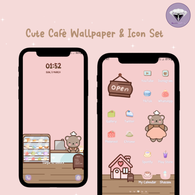 Cute Cafe Shop hand drawn wallpaper & icon set | Webudding