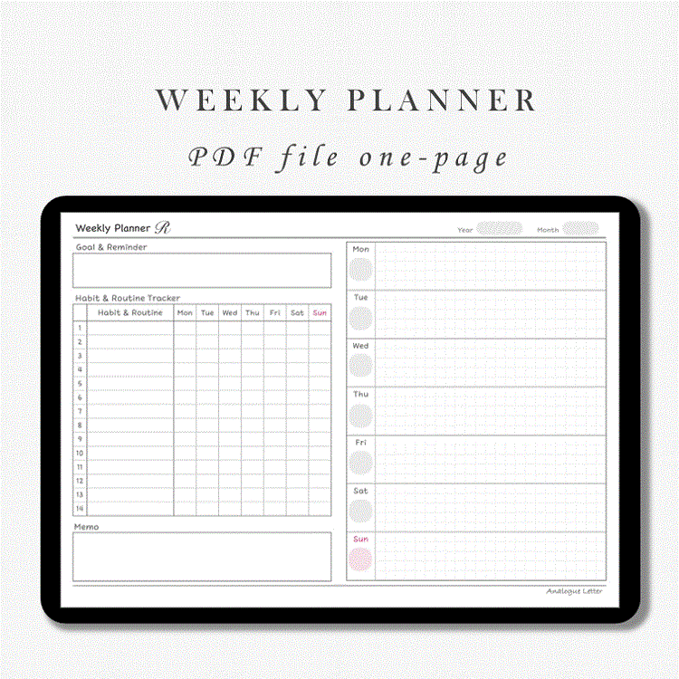One - page weekly planner Habit Routine Tracker | Webudding