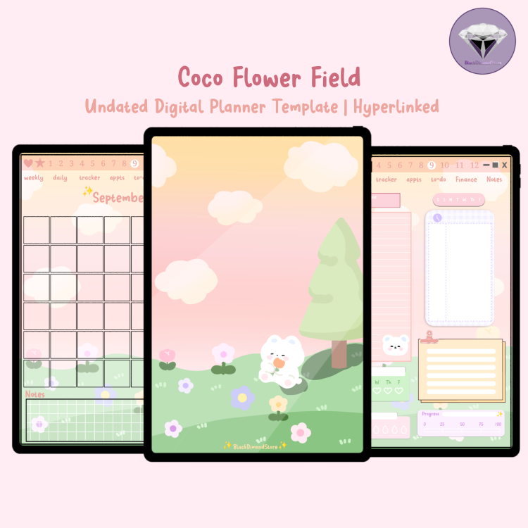 Flower Field Undated & Hyperlinked Digital Planner | Webudding