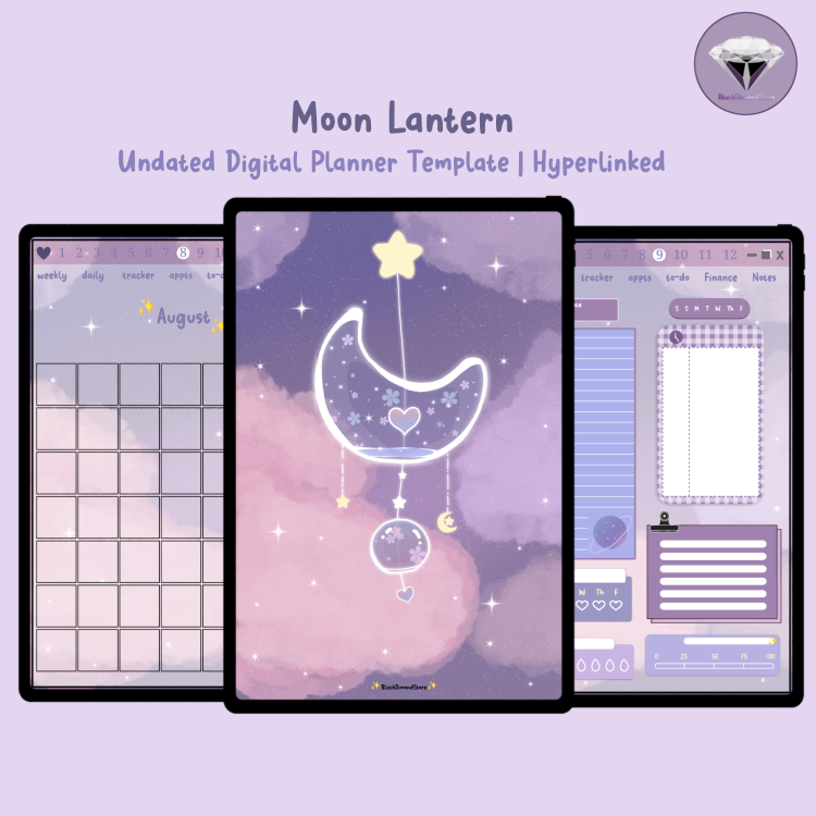 (EXCLUSIVE) Hyperlinked Moon Lantern Undated Digital Planner | Webudding