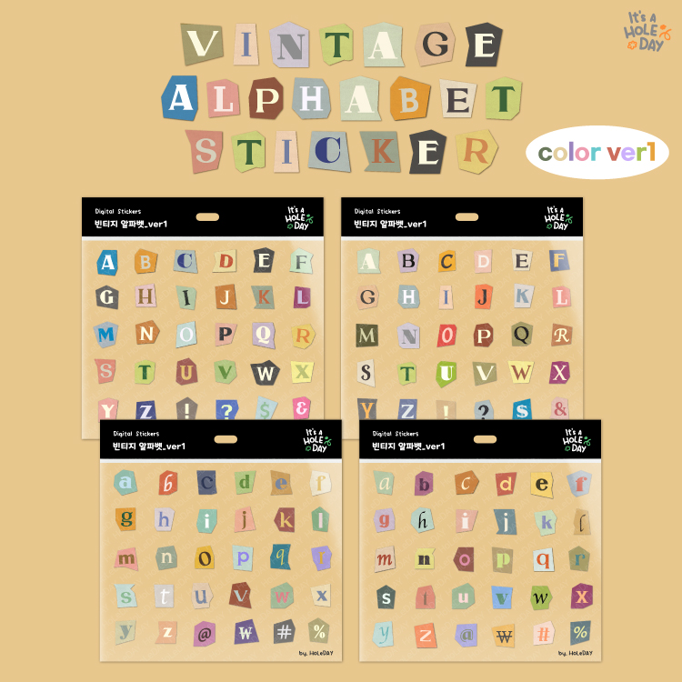 Vintage Alphabet sticker | ver1 | 4 SET | Webudding