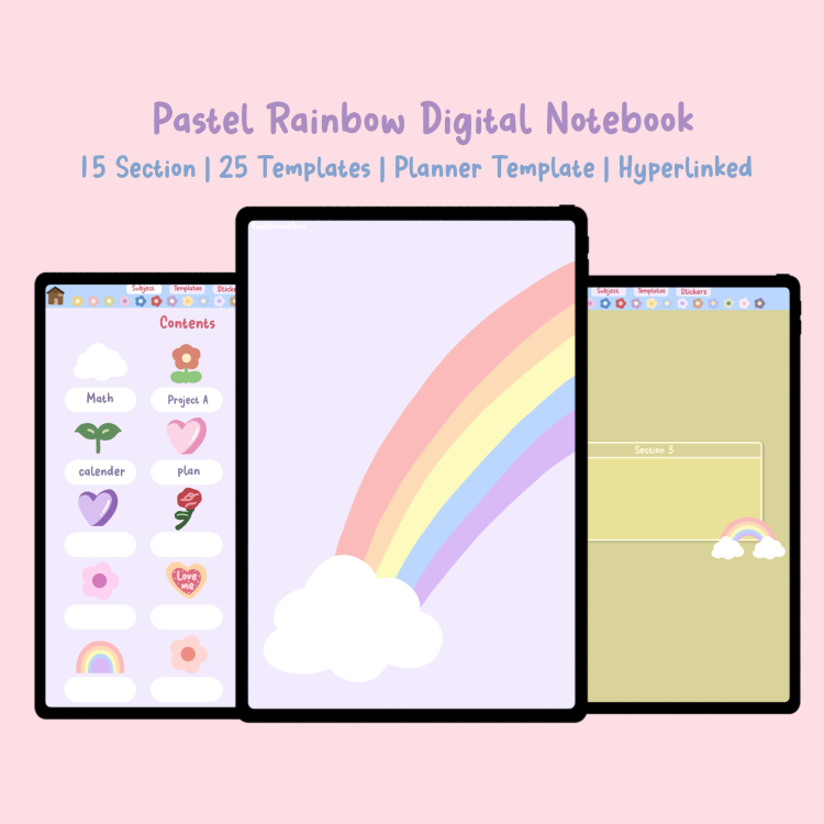 (EXCLUSIVE) Pastel Rainbow Digital Notebook & Planner | Gradiant Pastel