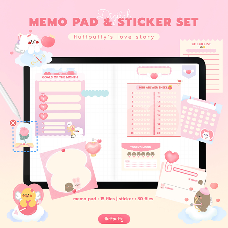 FLUFFPUFFY | Memo pad & Sticker (Fluffpuffy’s love story) | Webudding