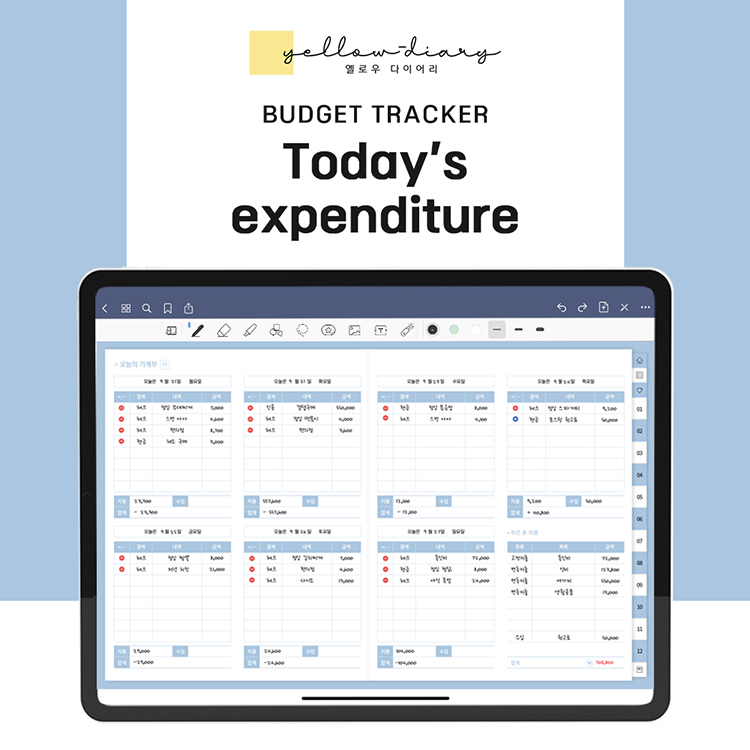 Today's expenditure undated budget tracker | blue | Webudding