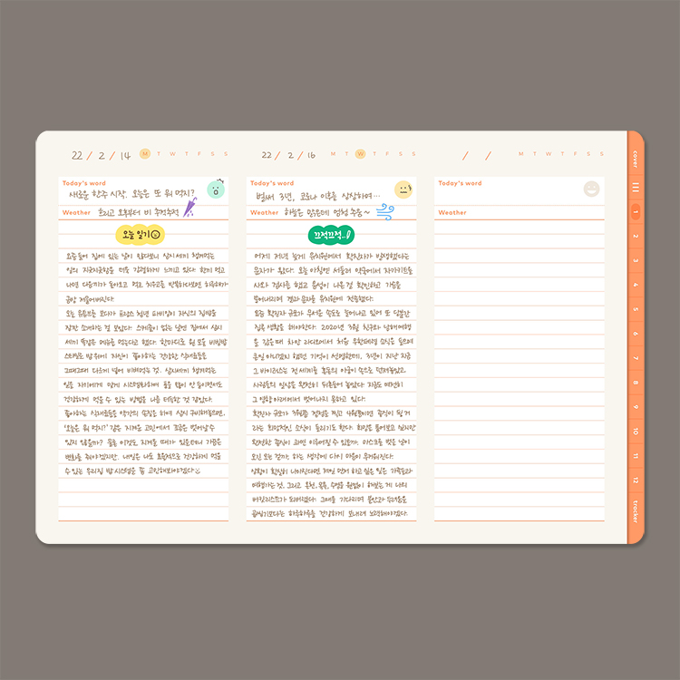 일기장 데일리 플래너 만년형 감정일기 자유형3단 하이퍼링크 4색믹스 12챕터 다이어리 | 위버딩