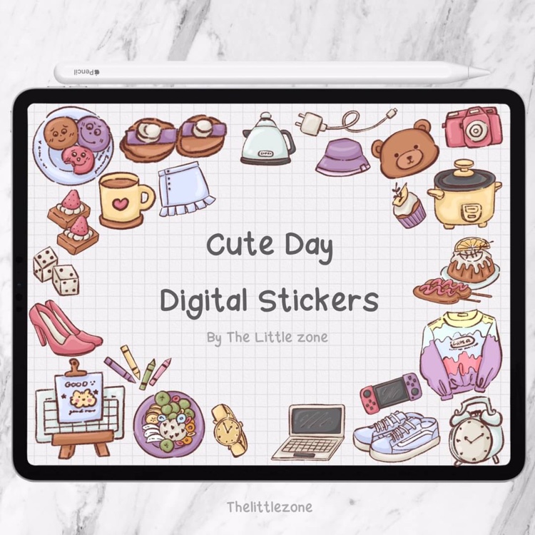 Digital sticker Cute daily pastel set | Webudding