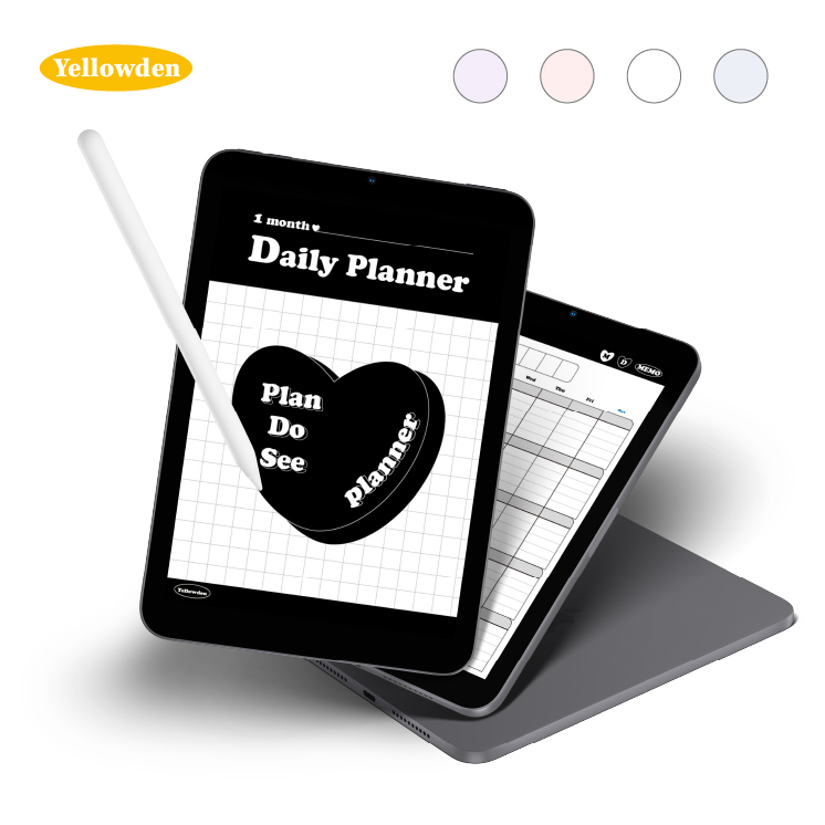 Yellowden heart planner White pdf hyperlink | Webudding
