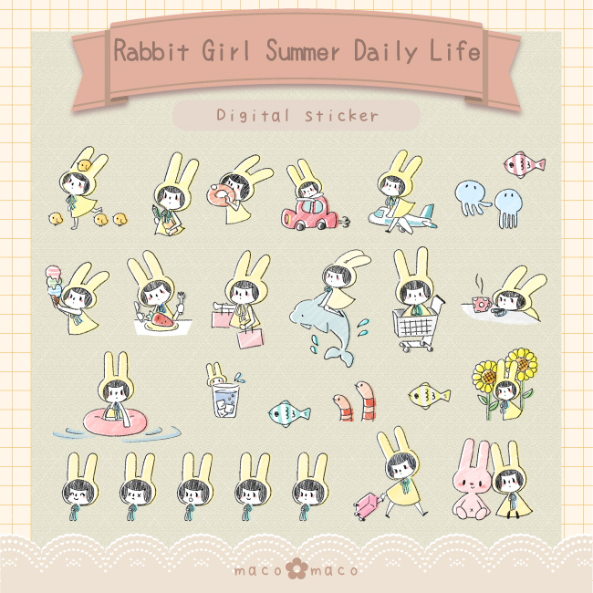 rabbit girl summer daily life sticker. | Webudding
